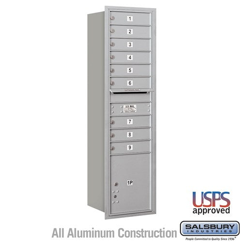 Salsbury Maximum Height Recessed Mounted 4C Horizontal Mailbox with 9 Doors and 1 Parcel Locker ...