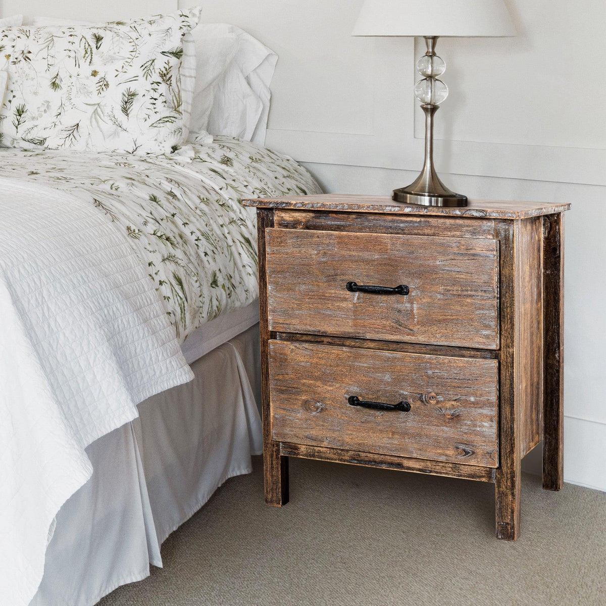 Farmhouse Solid Wood Bedroom Nightstand Side Table | Sweatfully