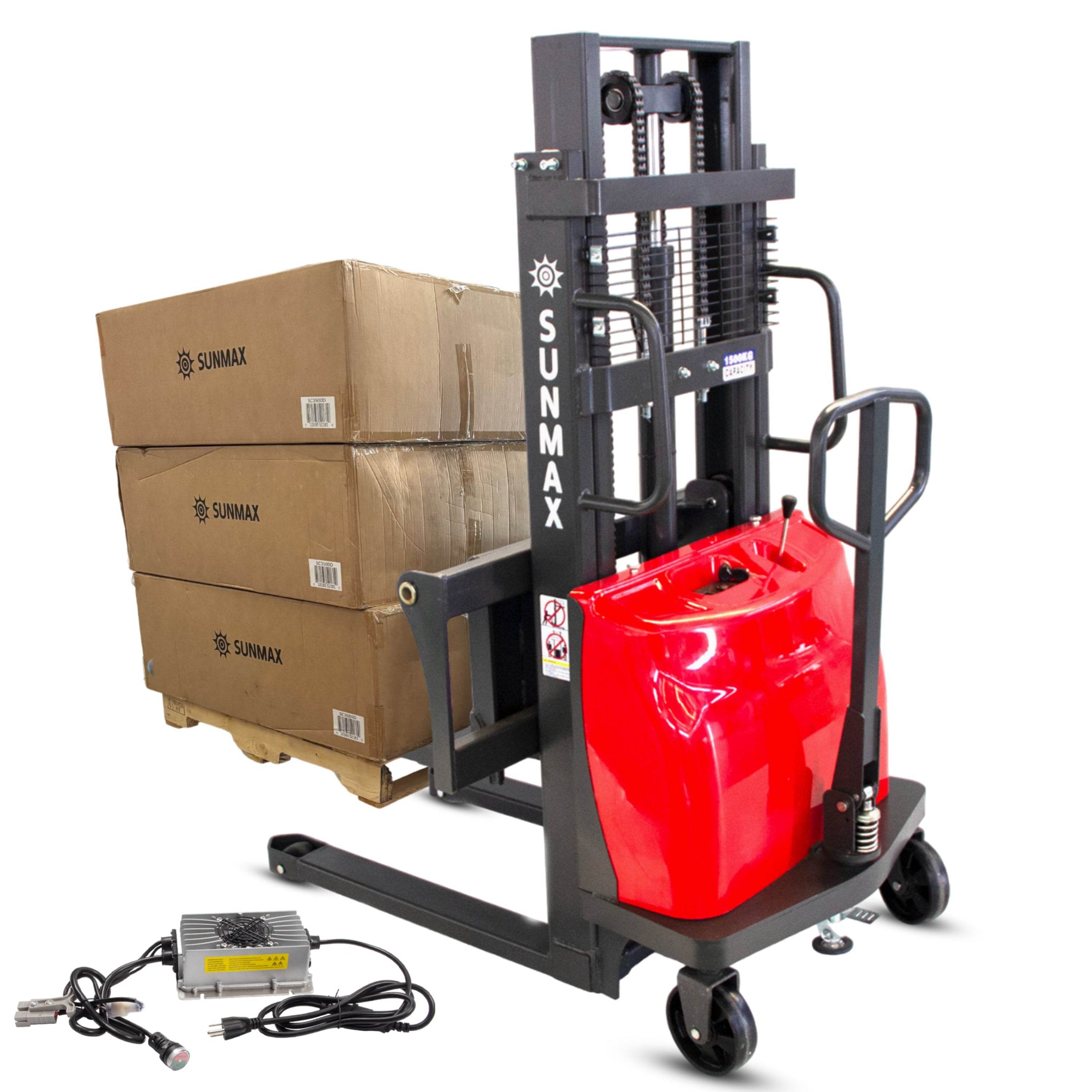 SUNMAX PS3300SE-2M Semi-Electric Pallet Stacker, 3300 lbs Capacity, 78" Lifting Height | Sweatfully