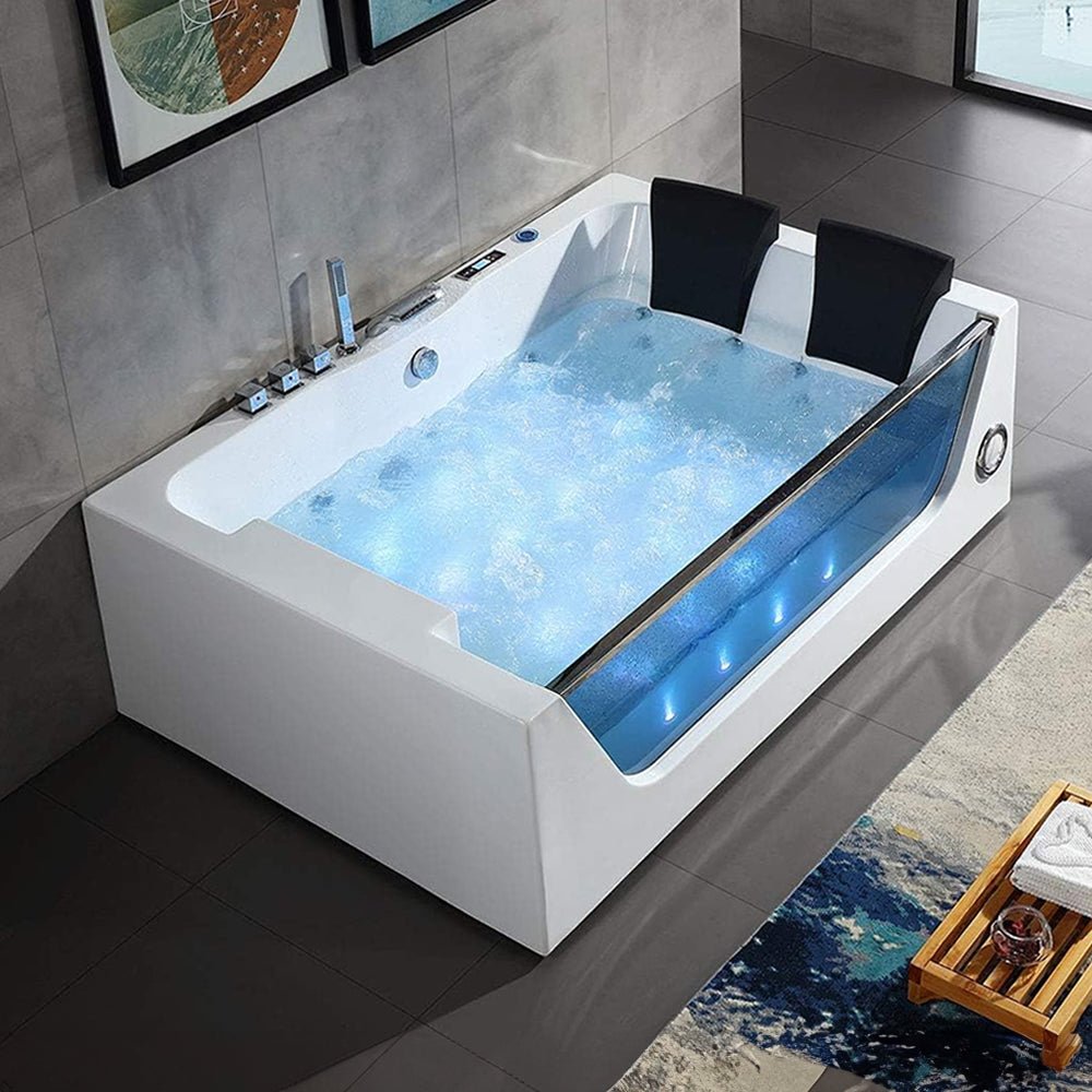 ‎Premium Freestanding Rectangular Hydromassage Soaking Spa Bathtub, 71" (SAK28534) | Sweatfully